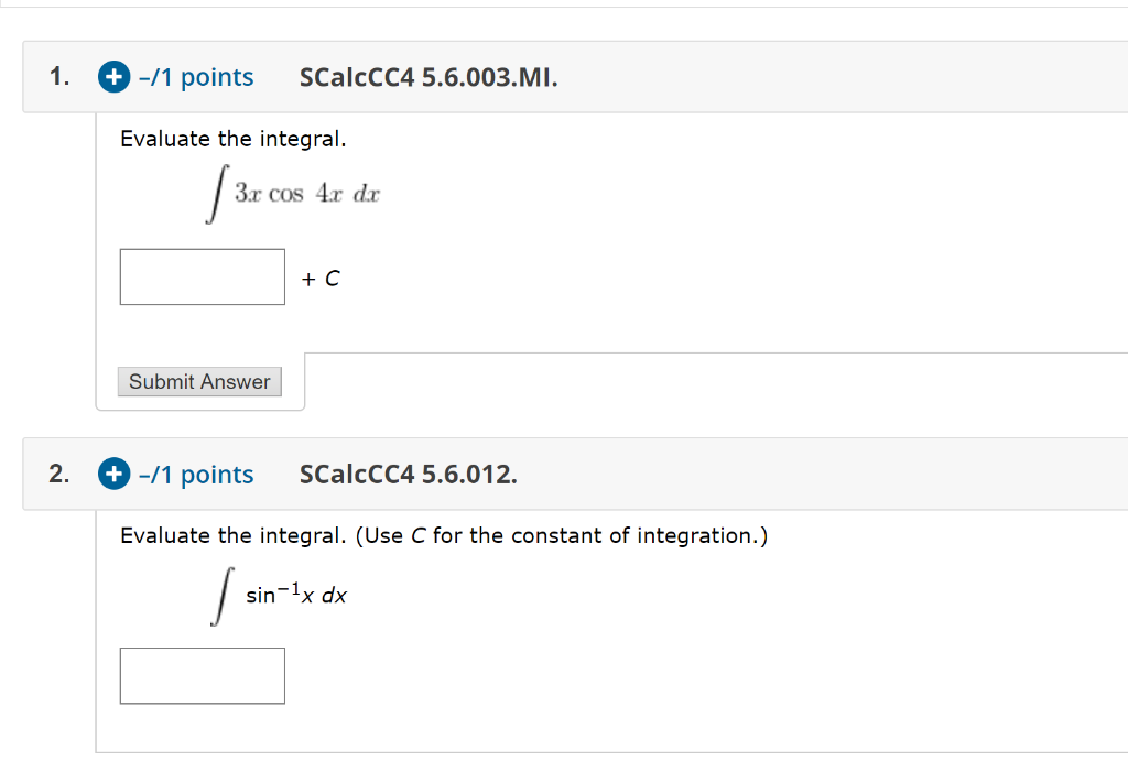 Solved 1. + -/1 points Scalccc4 5.6.003.MI. Evaluate the | Chegg.com
