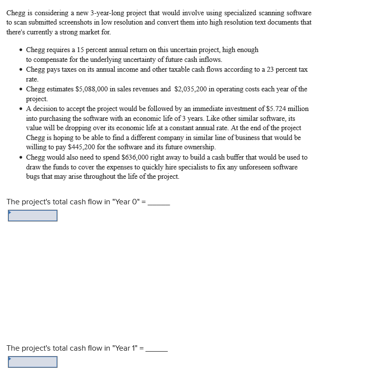 Solved Chegg is considering a new 3-year-long project that | Chegg.com