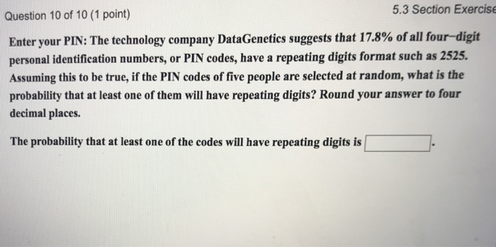 Solved 5.3 Section Exercise Question 10 of 10 (1 point) | Chegg.com