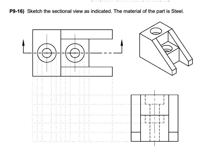 Solved P9-16) Sketch the sectional view as indicated. The | Chegg.com