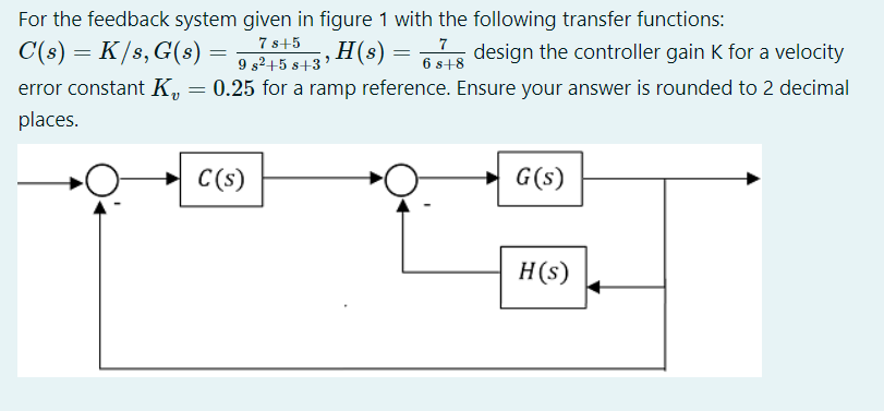 Solved For the feedback system given in figure 1 with the | Chegg.com