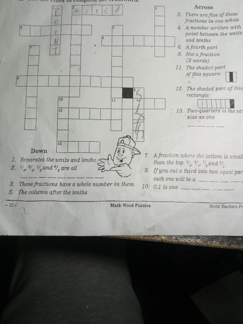 Solved Across 2. There are five of these fractions in one | Chegg.com
