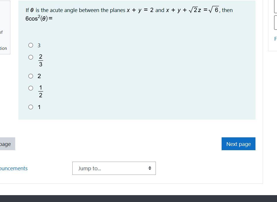 Solved If @ is the acute angle between the planes x + y = 2 | Chegg.com