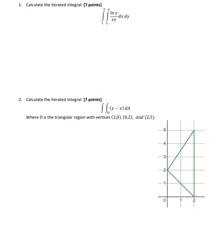 Solved 1. Calculate the iterated integral: [7 points] | Chegg.com