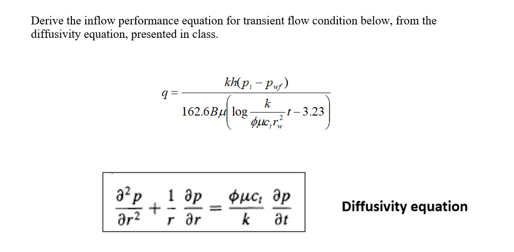 Solved Derive the inflow performance equation for transient | Chegg.com