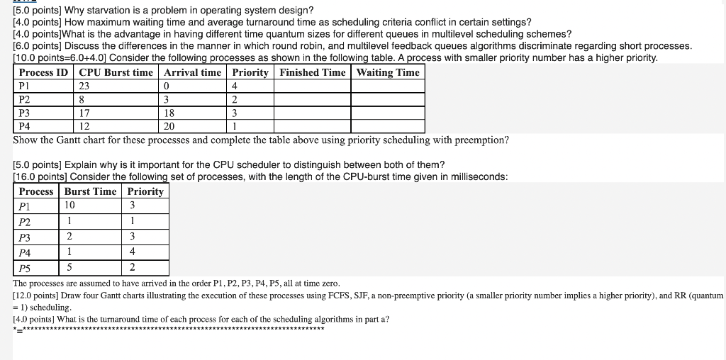 Solved [5.0 points] Why starvation is a problem in operating | Chegg.com