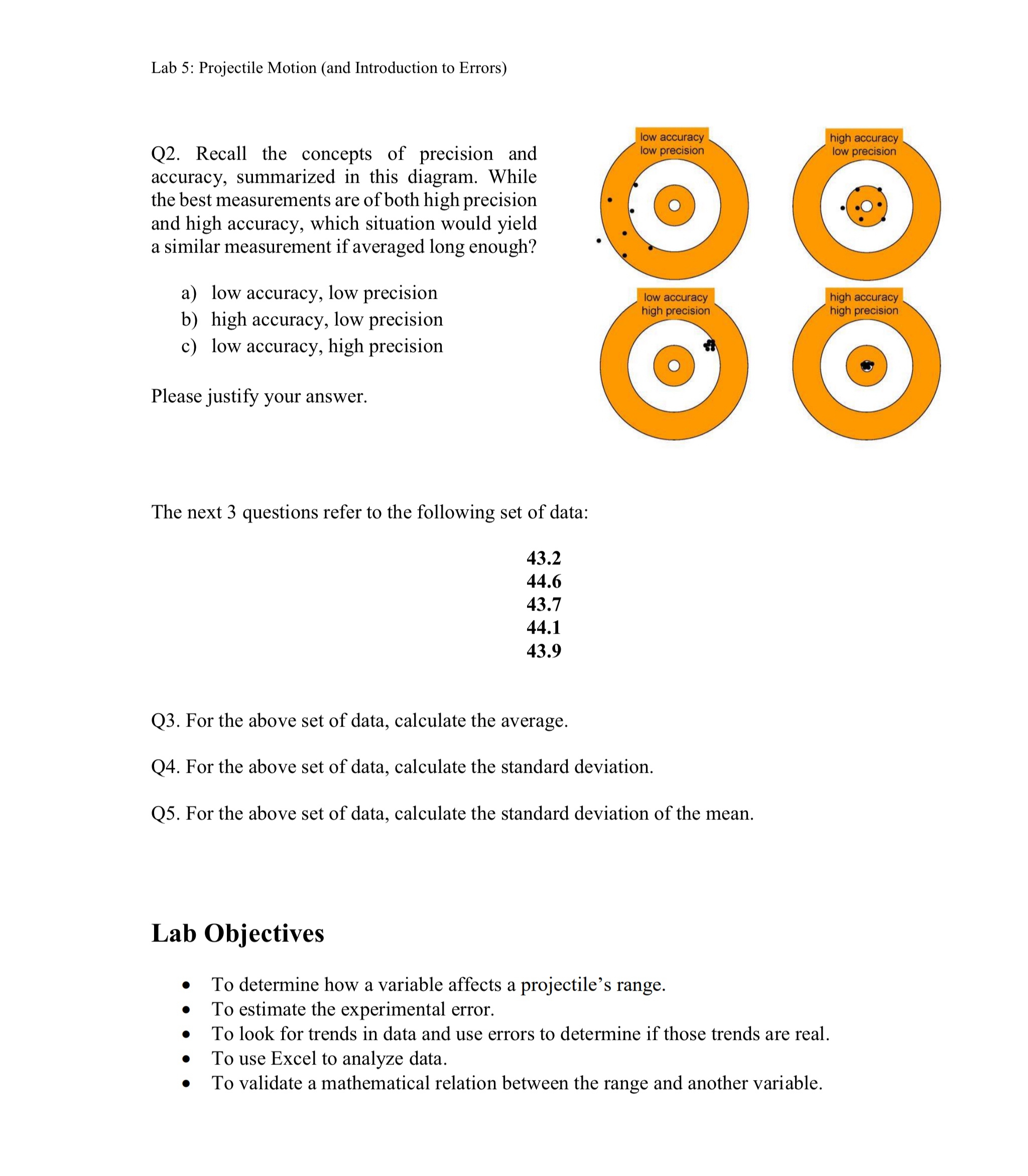 Solved Lab 5: Projectile Motion (and Introduction to Errors) | Chegg.com
