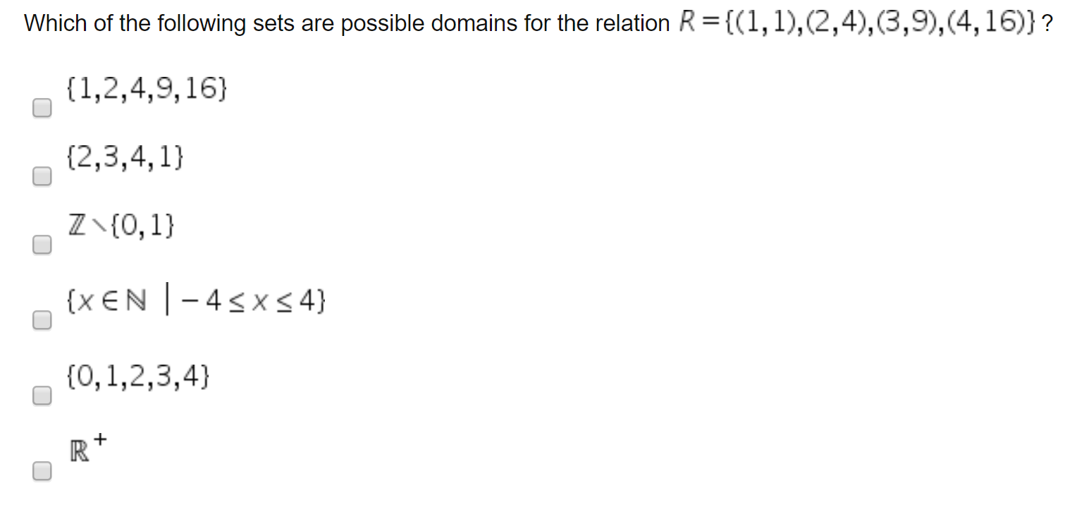 Solved Which of the following sets are possible domains for | Chegg.com