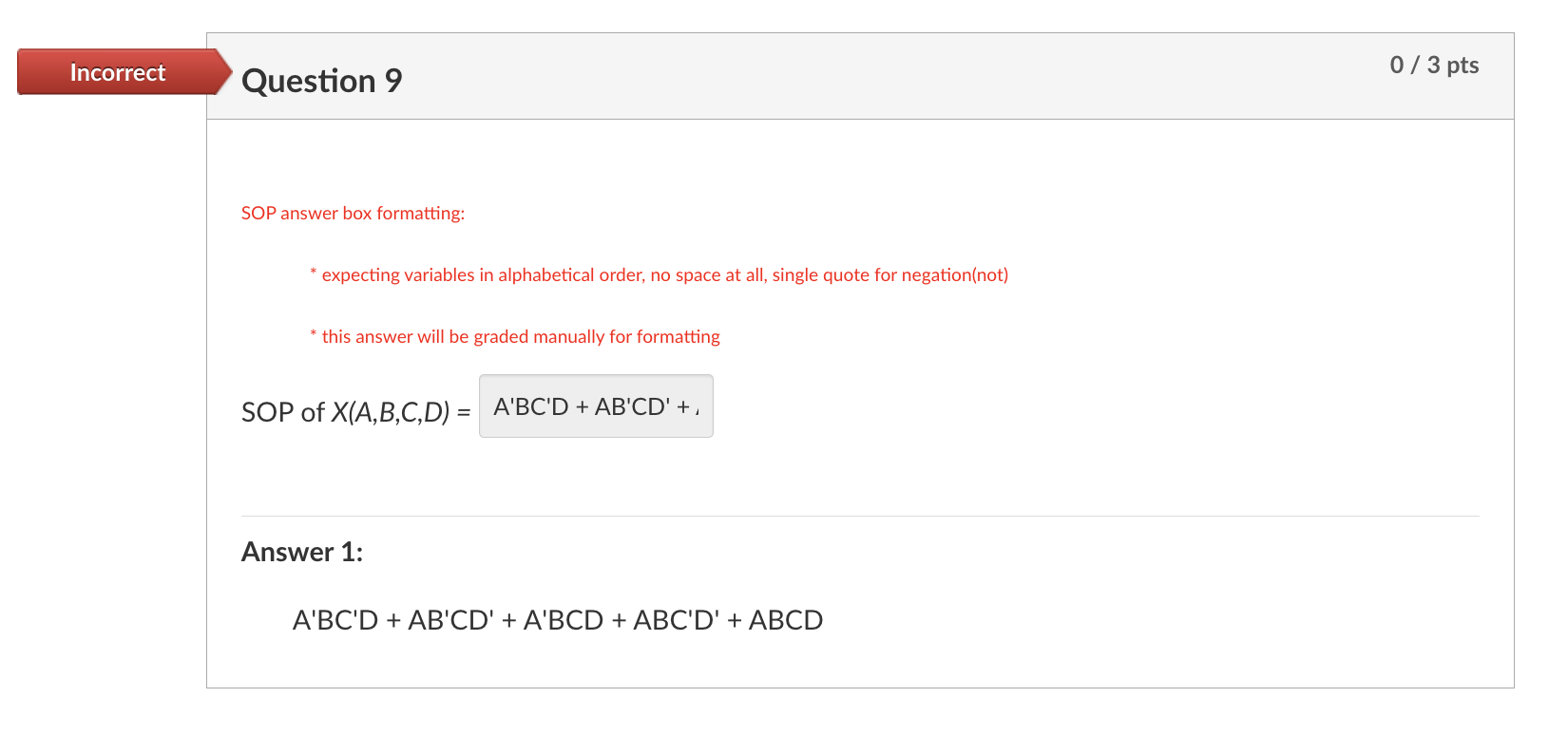 Solved SOP answer box formatting: * expecting variables in | Chegg.com