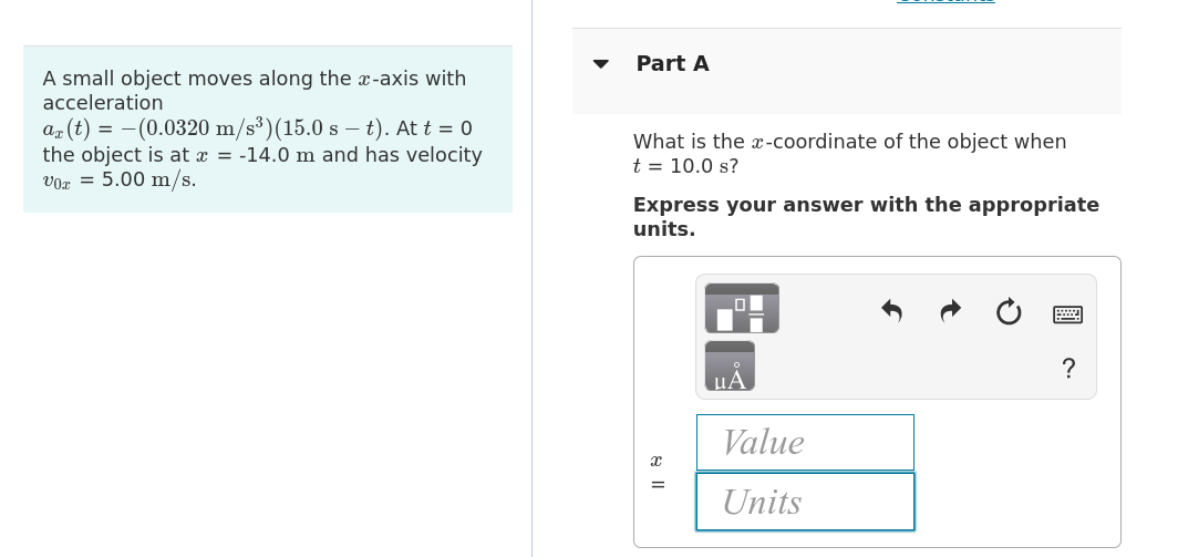 Solved Part A A small object moves along the x-axis with | Chegg.com