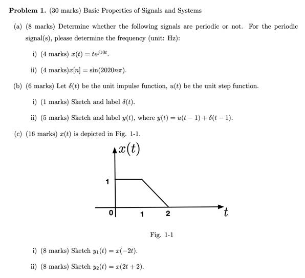 Solved Problem 1. (30 marks) Basic Properties of Signals and | Chegg.com Solved Problem 1. (30 marks) Basic Properties of Signals and | Chegg.com