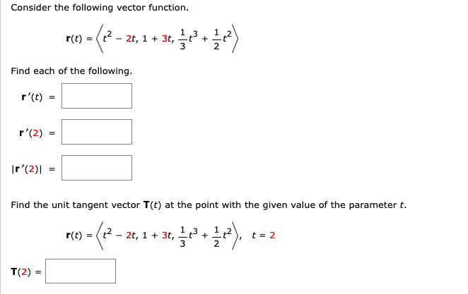 Solved Consider the following vector function. r(t) = (+2 - | Chegg.com