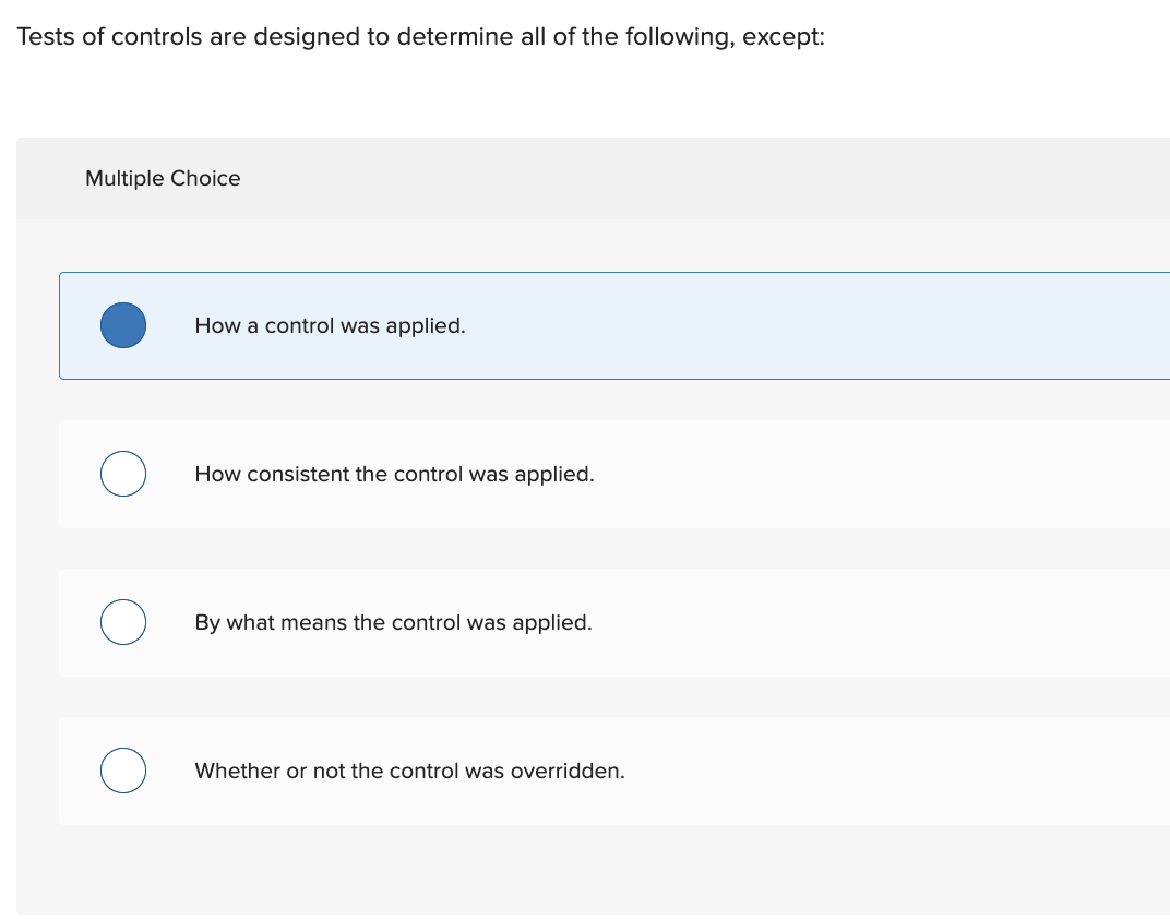 Solved Tests of controls are designed to determine all of | Chegg.com