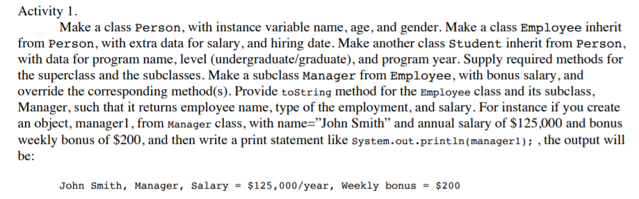 Solved Activity 1. Make a class Person, with instance | Chegg.com