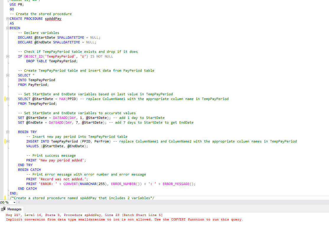 Solved USE PR; 60 - - Create the stored procedure CREATE | Chegg.com