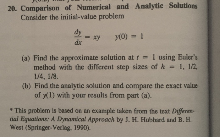 Solved 20 Comparison Of Numerical And Analytic Solutions