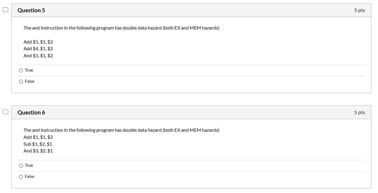Solved Question 5 5 pts The and instruction in the following | Chegg.com
