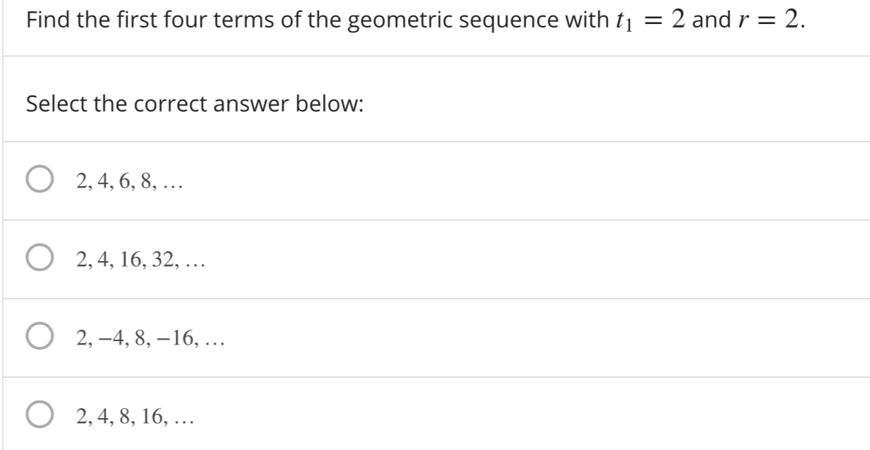 Solved Find the first four terms of the geometric sequence | Chegg.com