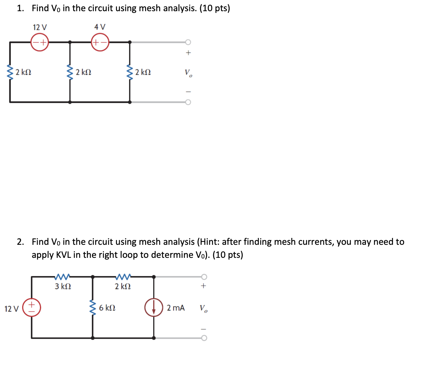 Solved Find V0 ﻿in the circuit using mesh analysis. (10 | Chegg.com