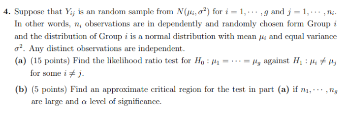 Solved Suppose that Yij ﻿is an random sample from N(μi,σ2) | Chegg.com
