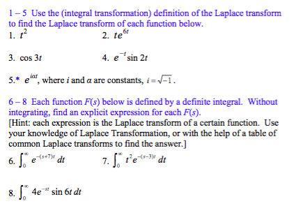 Solved 1-5 Use the (integral transformation) definition of | Chegg.com