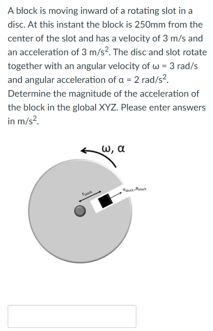 Solved A block is moving inward of a rotating slot in a | Chegg.com