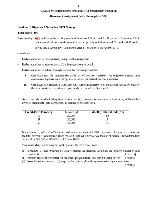 CB2011 Solving Business Problems with Spreadsheet | Chegg.com