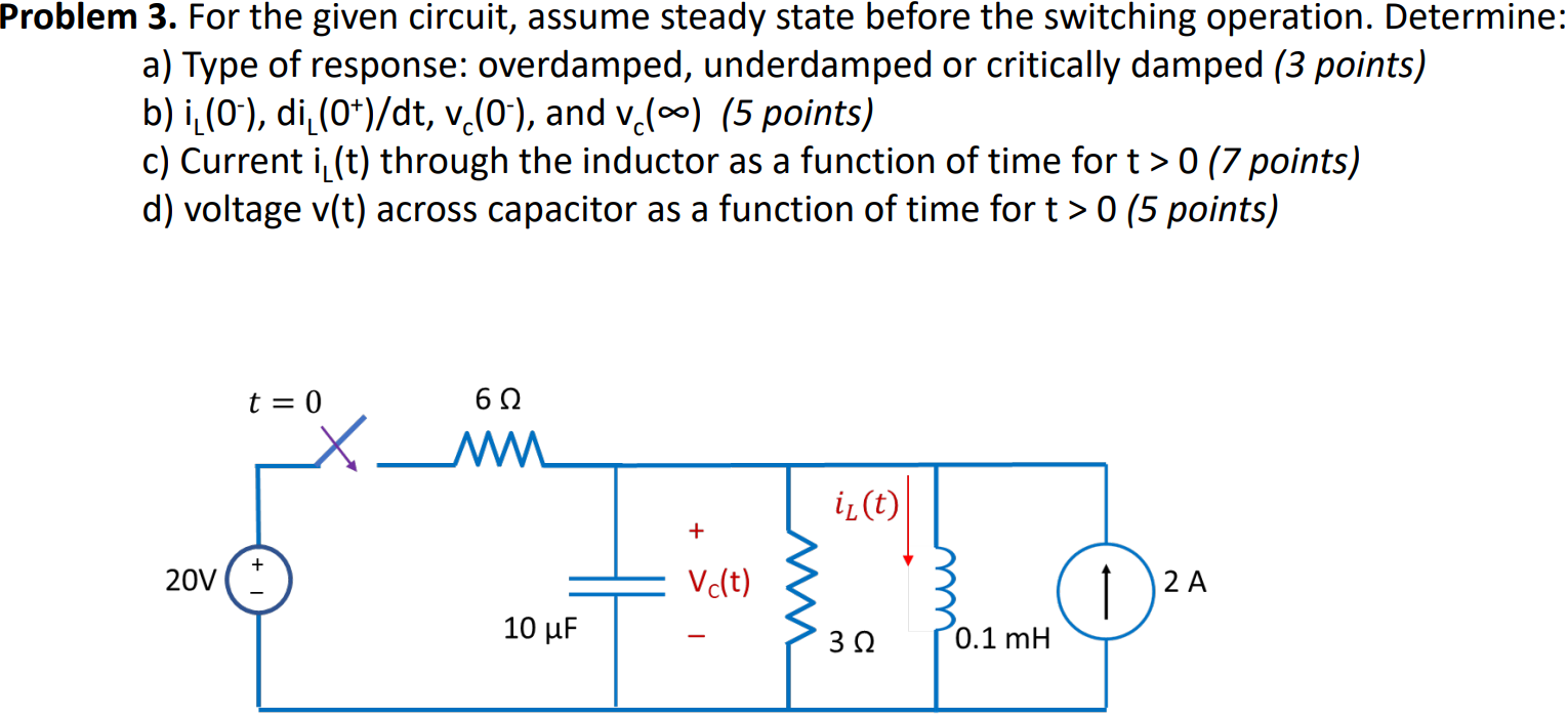 Solved Problem 3. For the given circuit, assume steady state | Chegg.com