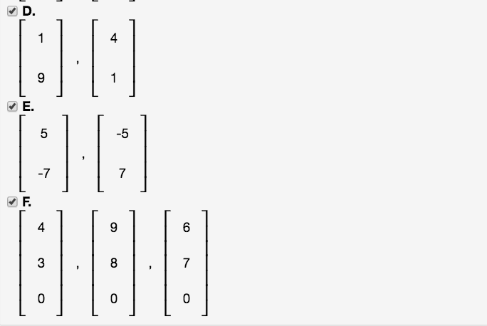 Solved (1 point) Which of the following sets of vectors are | Chegg.com