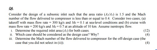 Consider the design of a subsonic inlet such that the | Chegg.com