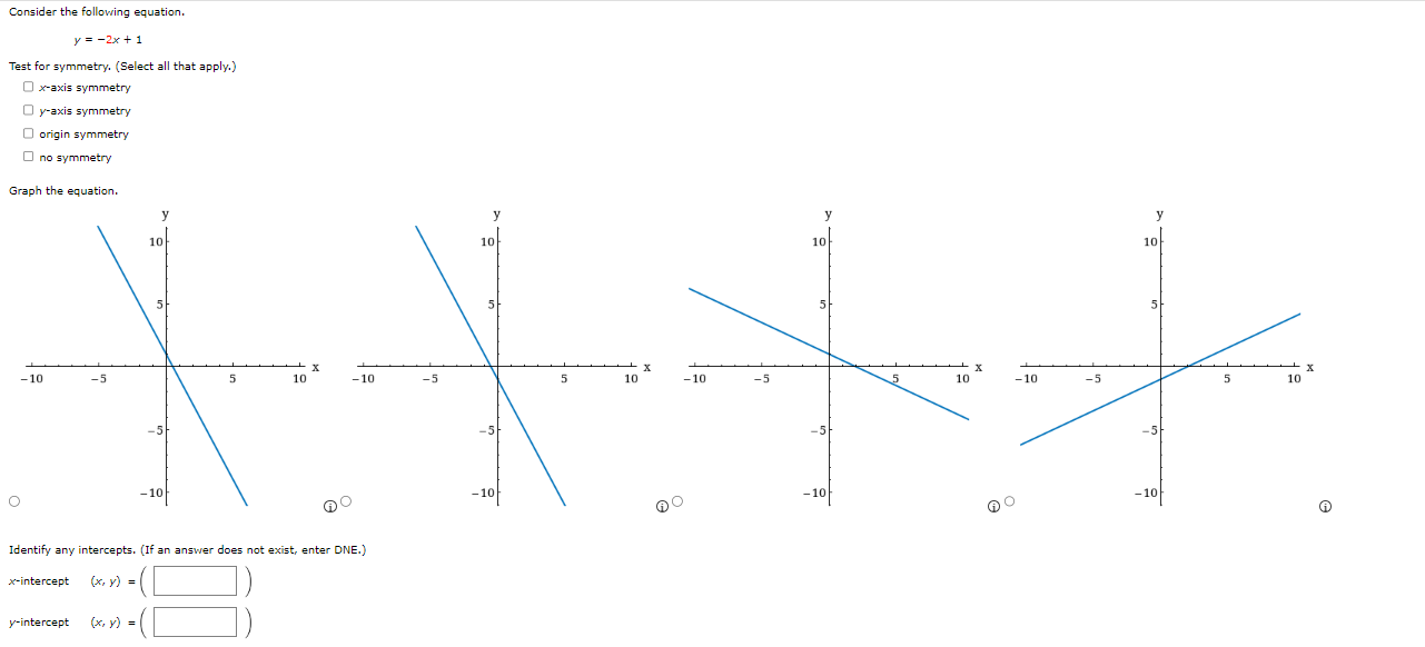 Solved Consider the following equation. y=−2x+1 Test for | Chegg.com