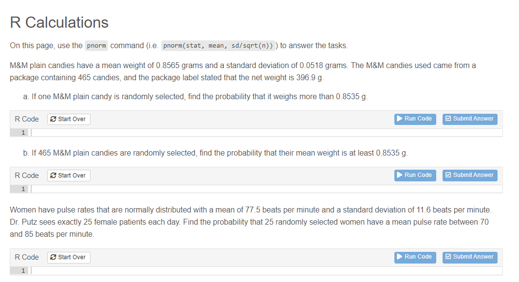 R Calculations On this page, use the pnorm command | Chegg.com
