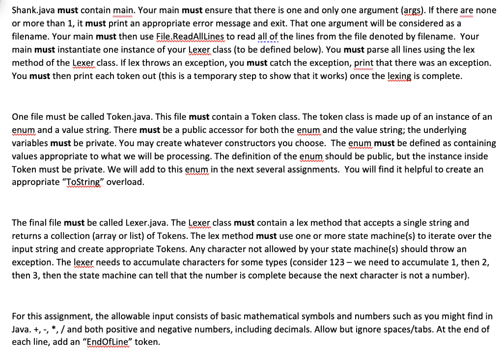 Solved Shank.java must contain main. Your main must ensure | Chegg.com