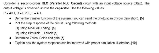 Consider a second-order RLC (Parallel RLC Circuit) | Chegg.com