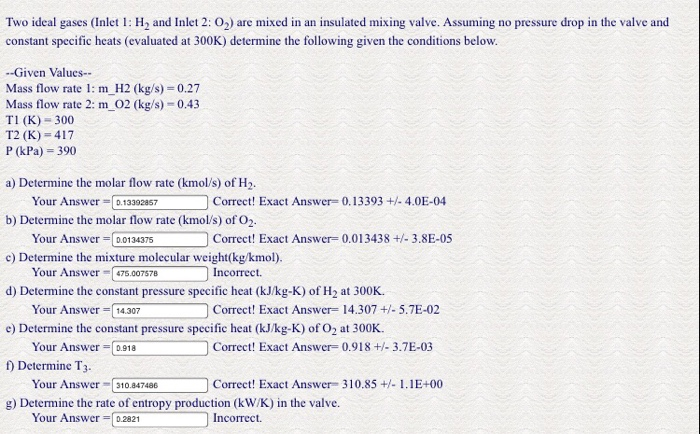 Solved Two ideal gases (Inlet : H2 and Inlet 2: 02) are | Chegg.com
