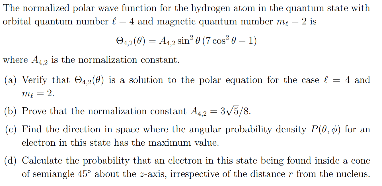 Solved The normalized polar wave function for the hydrogen | Chegg.com