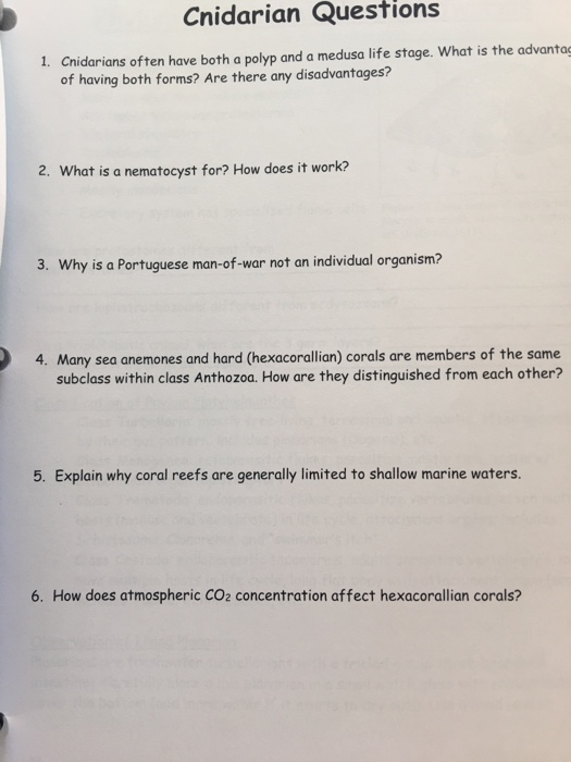 Solved Cnidarian Questions 1. Cnidarians often have both a | Chegg.com