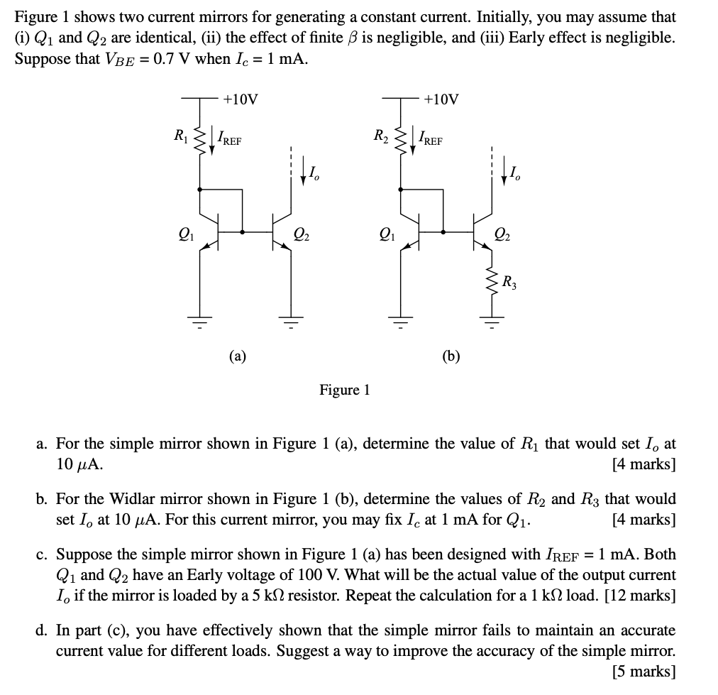 Solved Figure 1 shows two current mirrors for generating a | Chegg.com