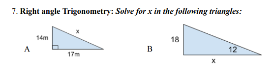 Solved 7. Right angle Trigonometry: Solve for x in the | Chegg.com