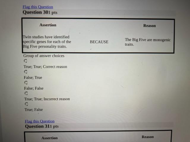 Solved Elag this Question Question 301 pts Assertion Reason | Chegg.com