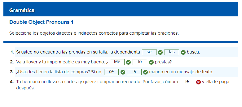 Double Object Pronouns 1Selecciona los objetos | Chegg.com