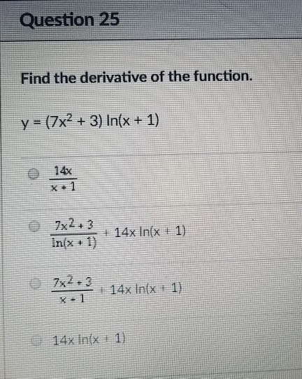 Solved Question 24 ind the derivative. зех 2ex + 1 (2ex + | Chegg.com