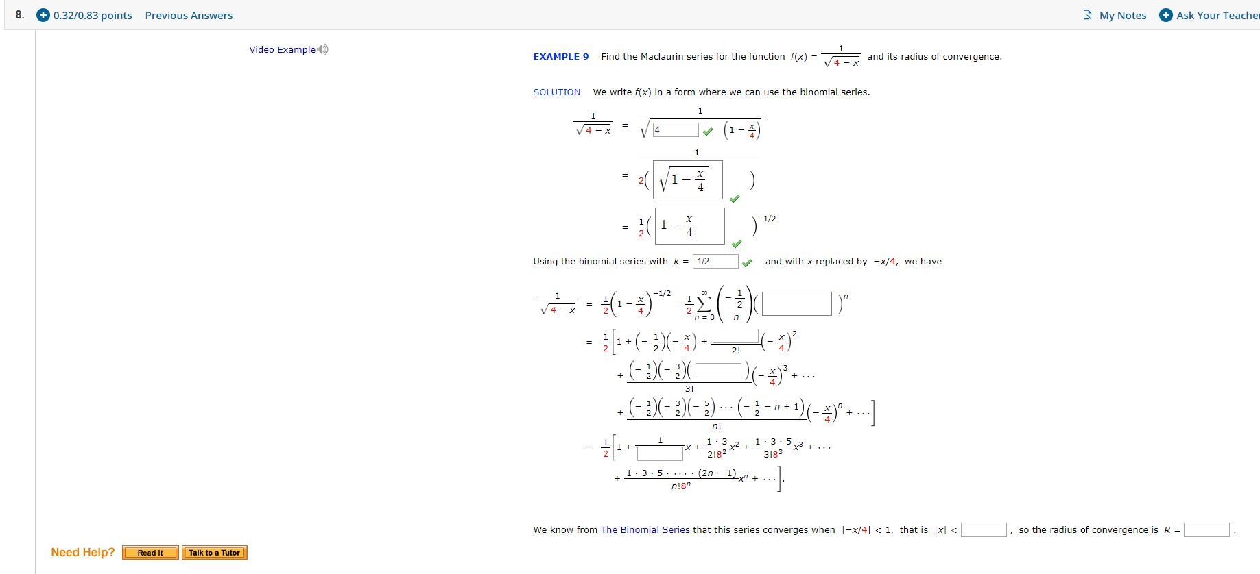 Solved 8. + 0.32/0.83 points Previous Answers My Notes Ask | Chegg.com