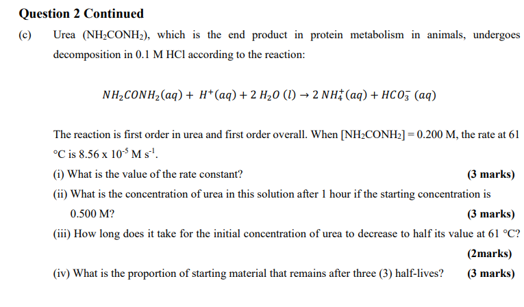 Solved Question 2 Continued (c) Urea (NH CONH2), which is | Chegg.com