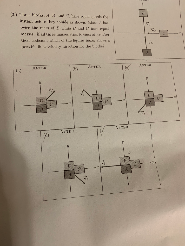 Solved (3.) Three blocks, A, B, and C, have equal speeds the | Chegg.com