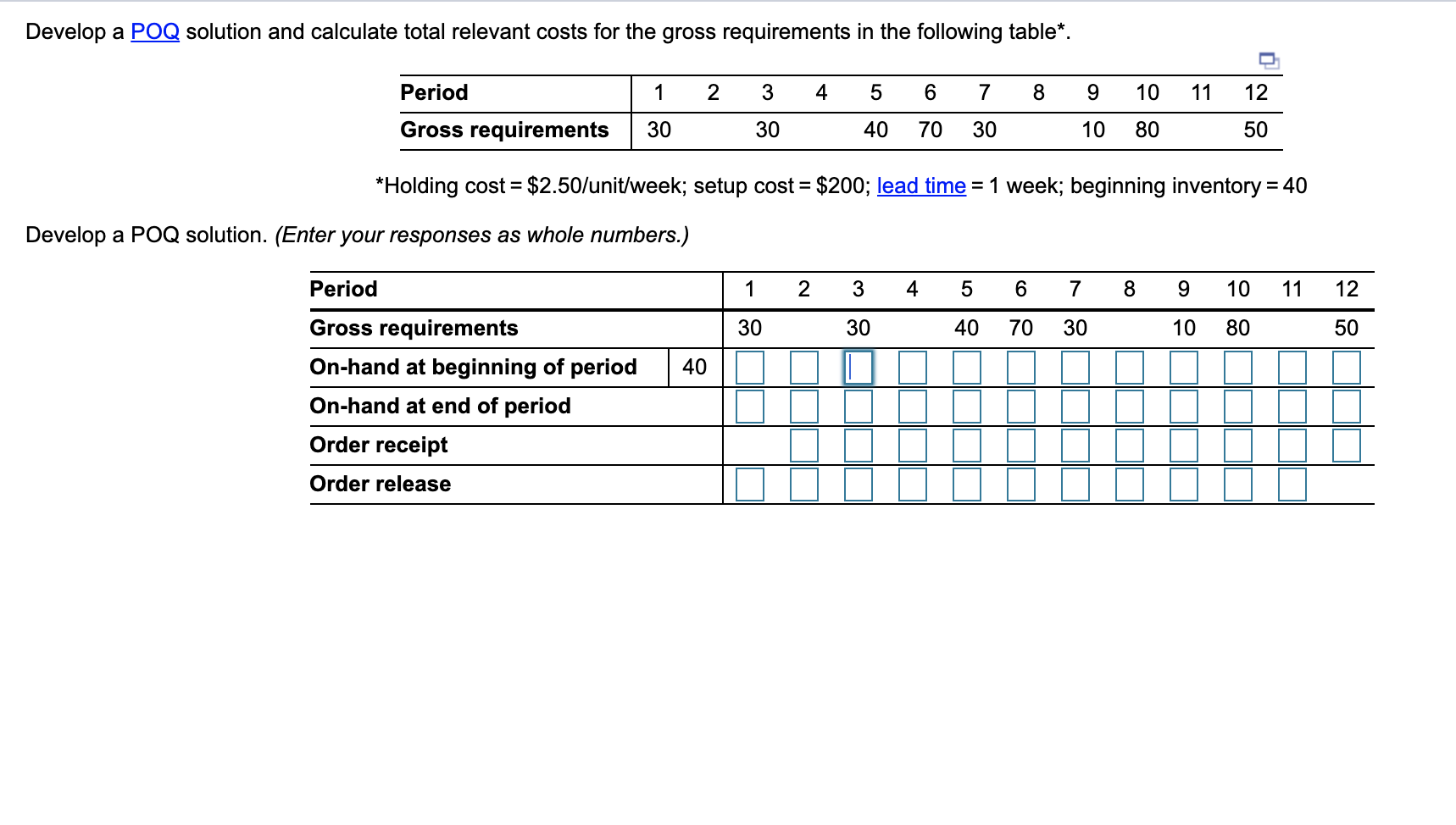 Solved Develop a POQ solution and calculate total relevant | Chegg.com