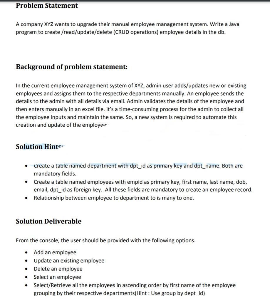 Problem Statement A company XYZ wants to upgrade | Chegg.com