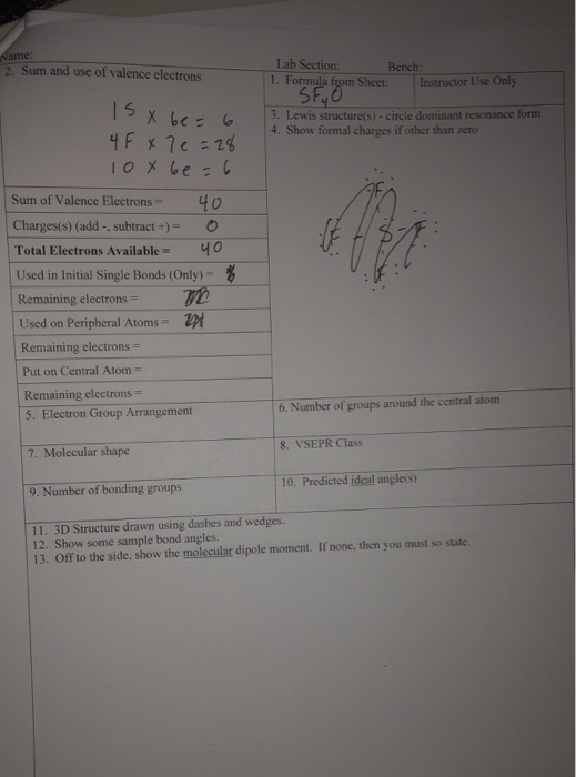 Solved ame 2. Sum and use of valence electrons Lab Section | Chegg.com