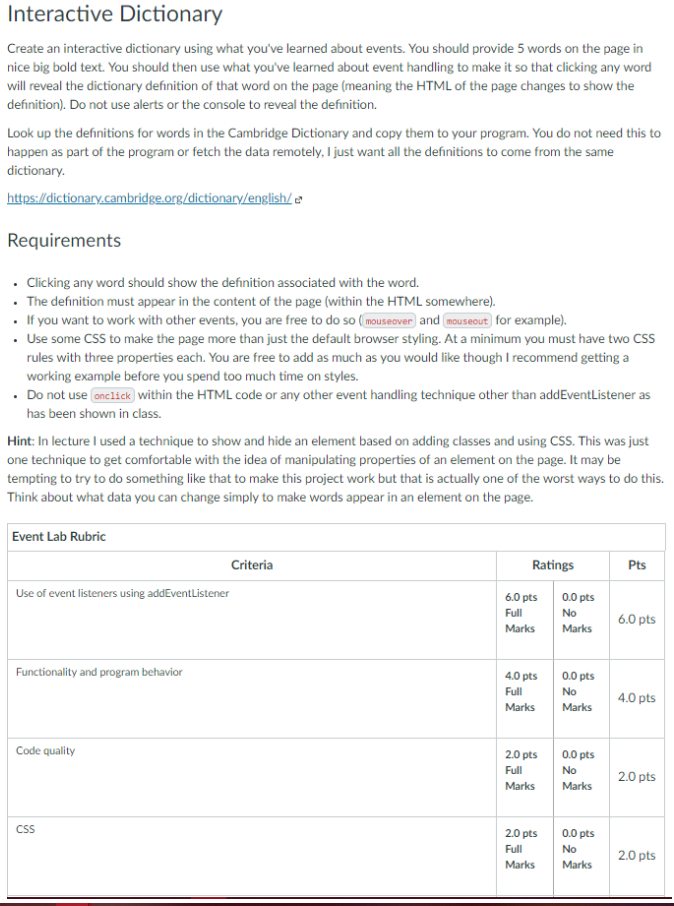 Solved Interactive Dictionary Create an interactive | Chegg.com