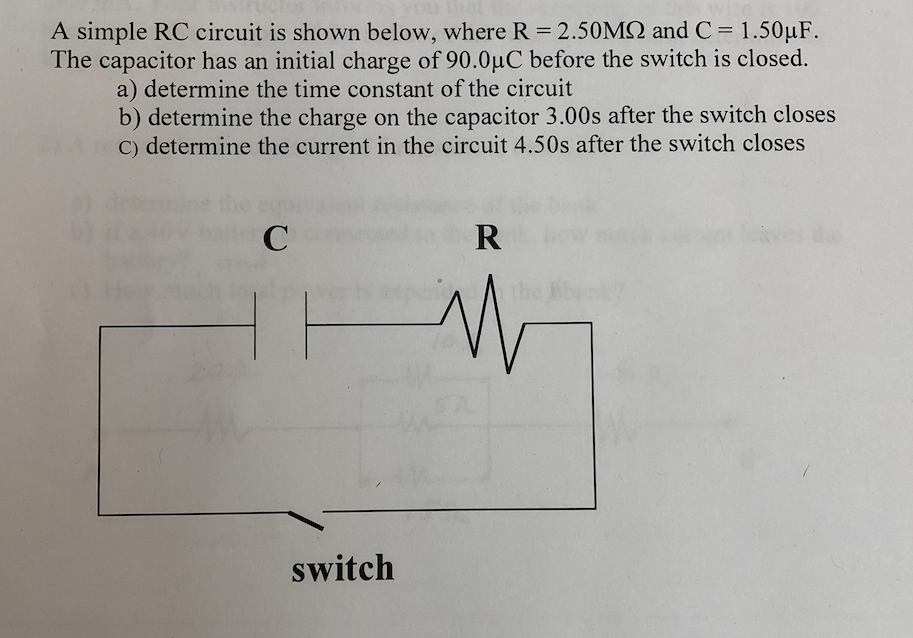 Solved A simple RC circuit is shown below, where R-2.50M12 | Chegg.com